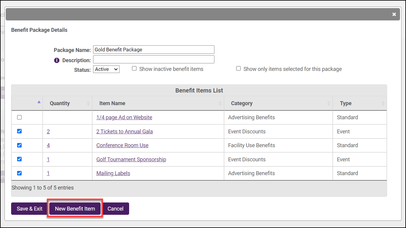 Add New Benefit Items - ChamberMaster