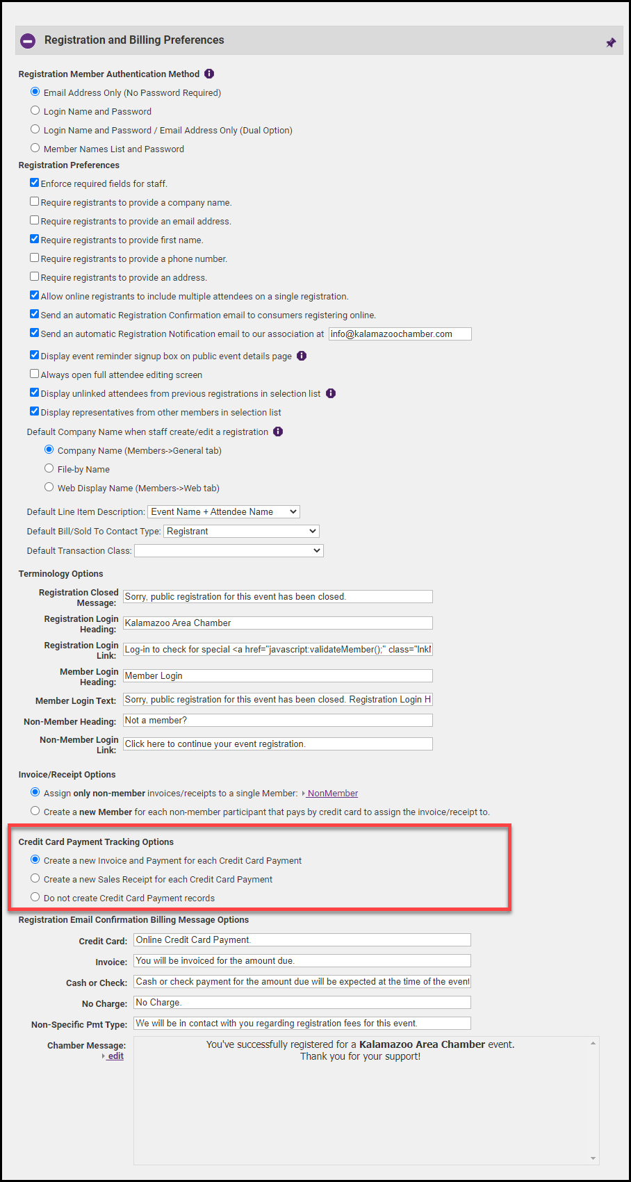 Event Options and Settings - ChamberMaster