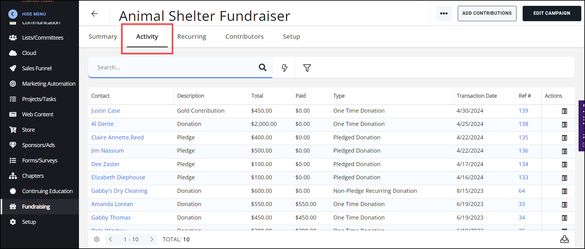 View All Contribution Activity - GrowthZone