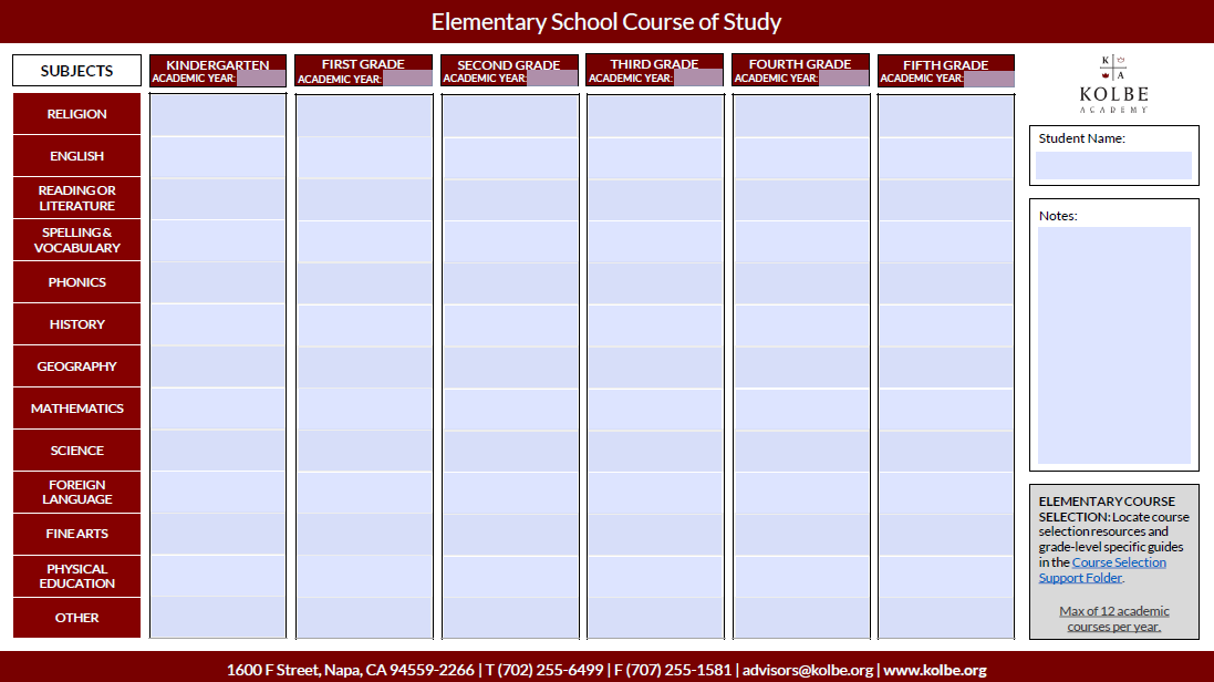 Elementary School Course of Study - Kolbe Academy - powered by HappyFox