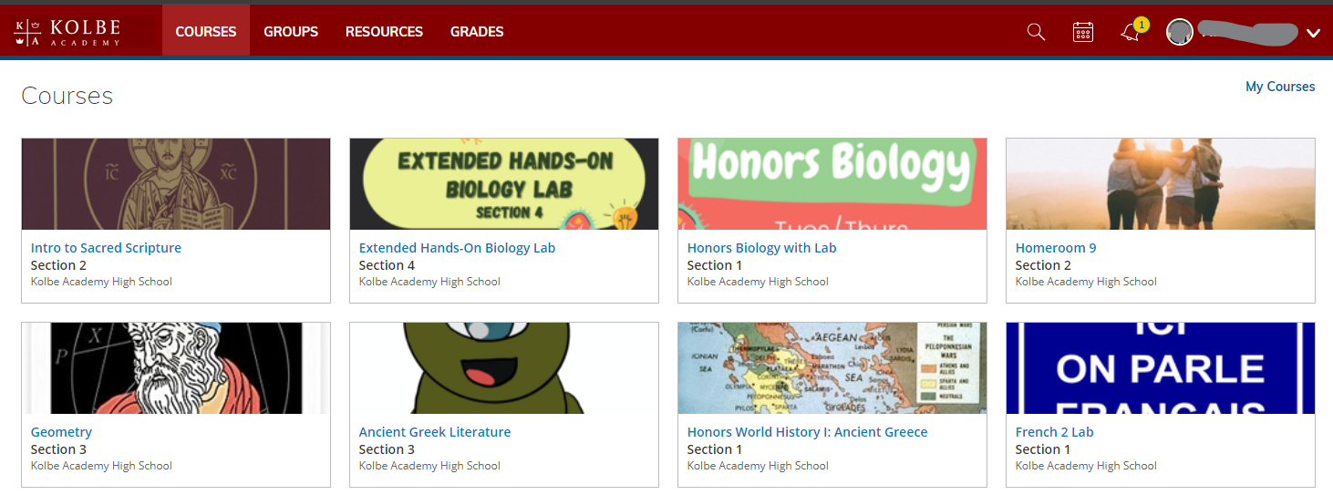 Online Student Schoology Course Overview - Kolbe Academy - powered by HappyFox