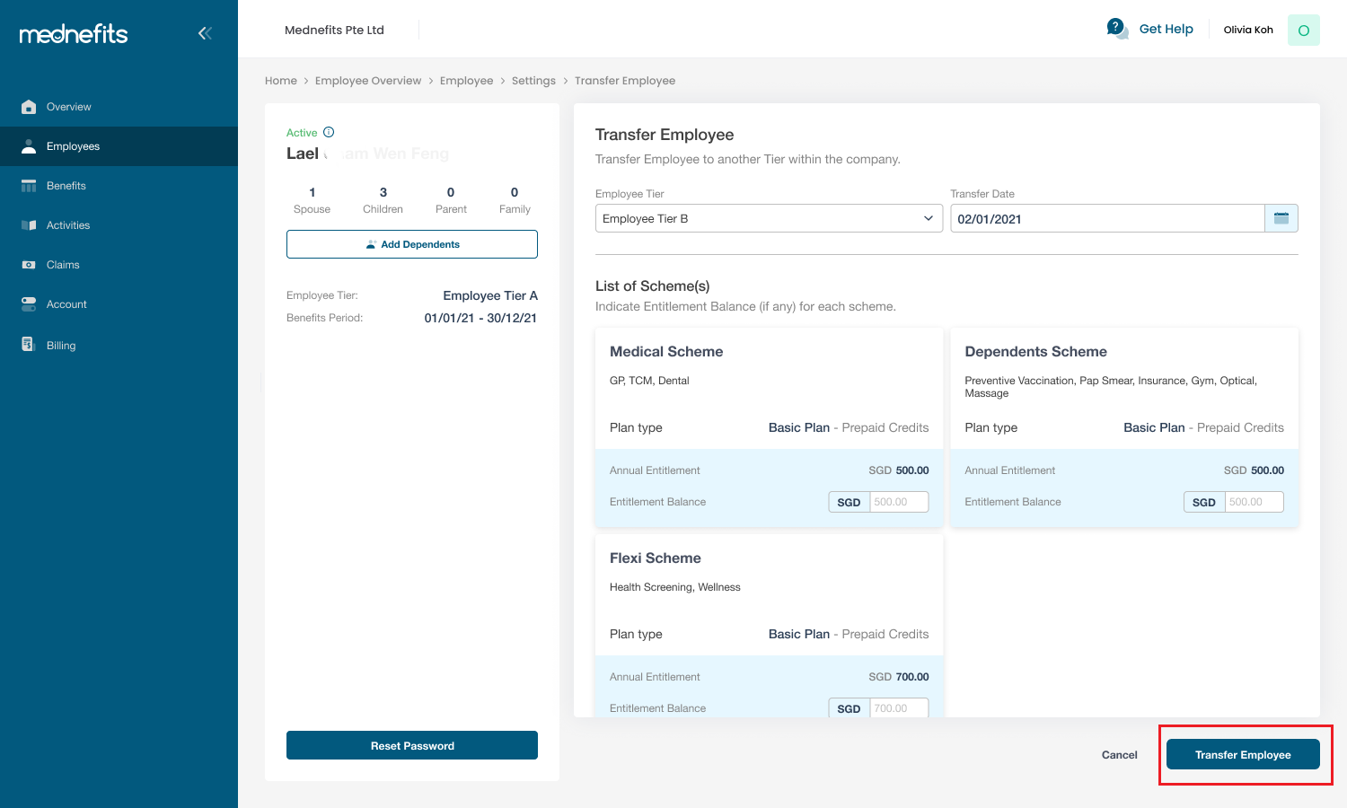 How do I transfer my employee to another tier within the company ...