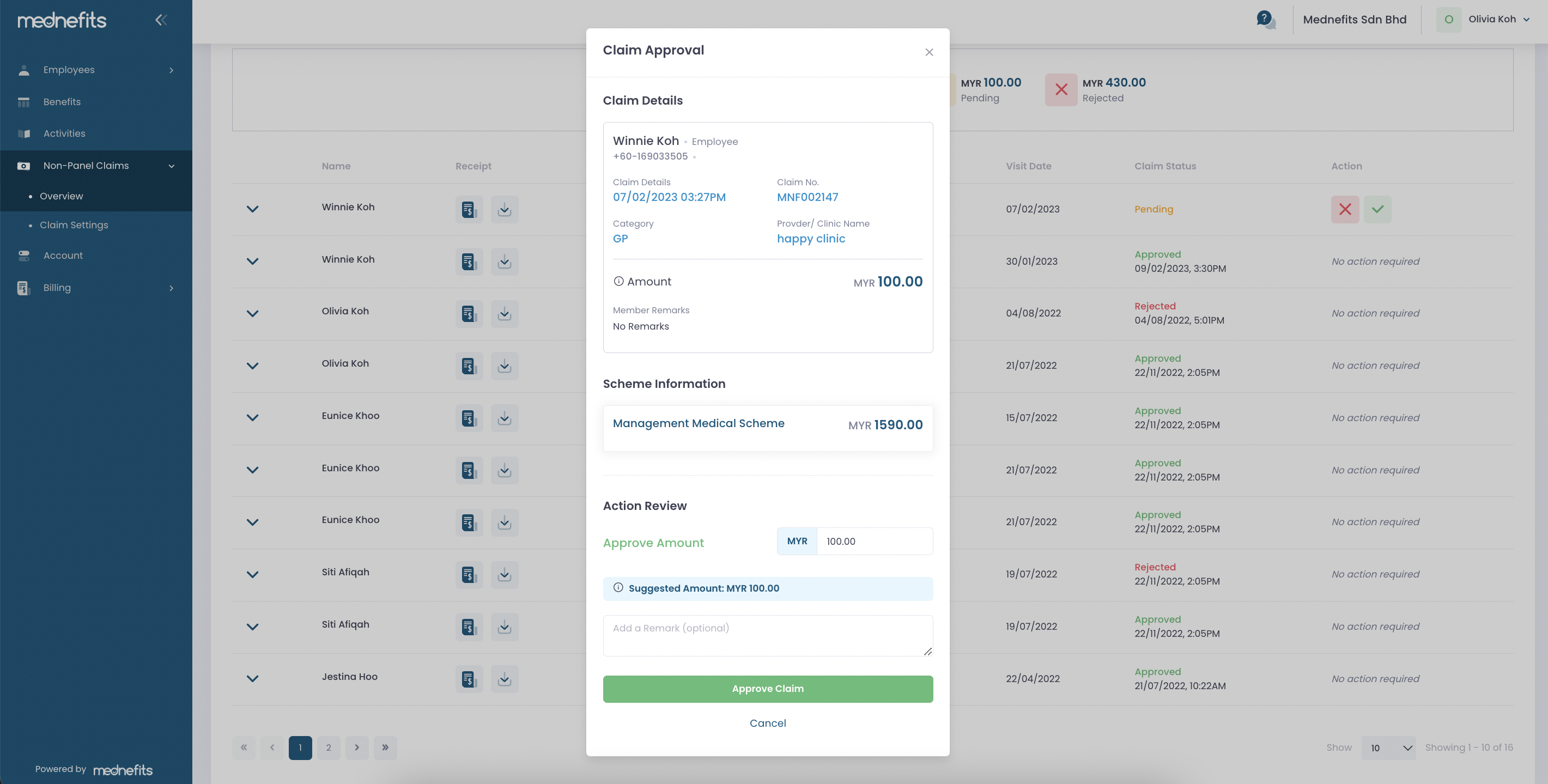 Claims Processing with One-Level Approver - Mednefits Helpdesk