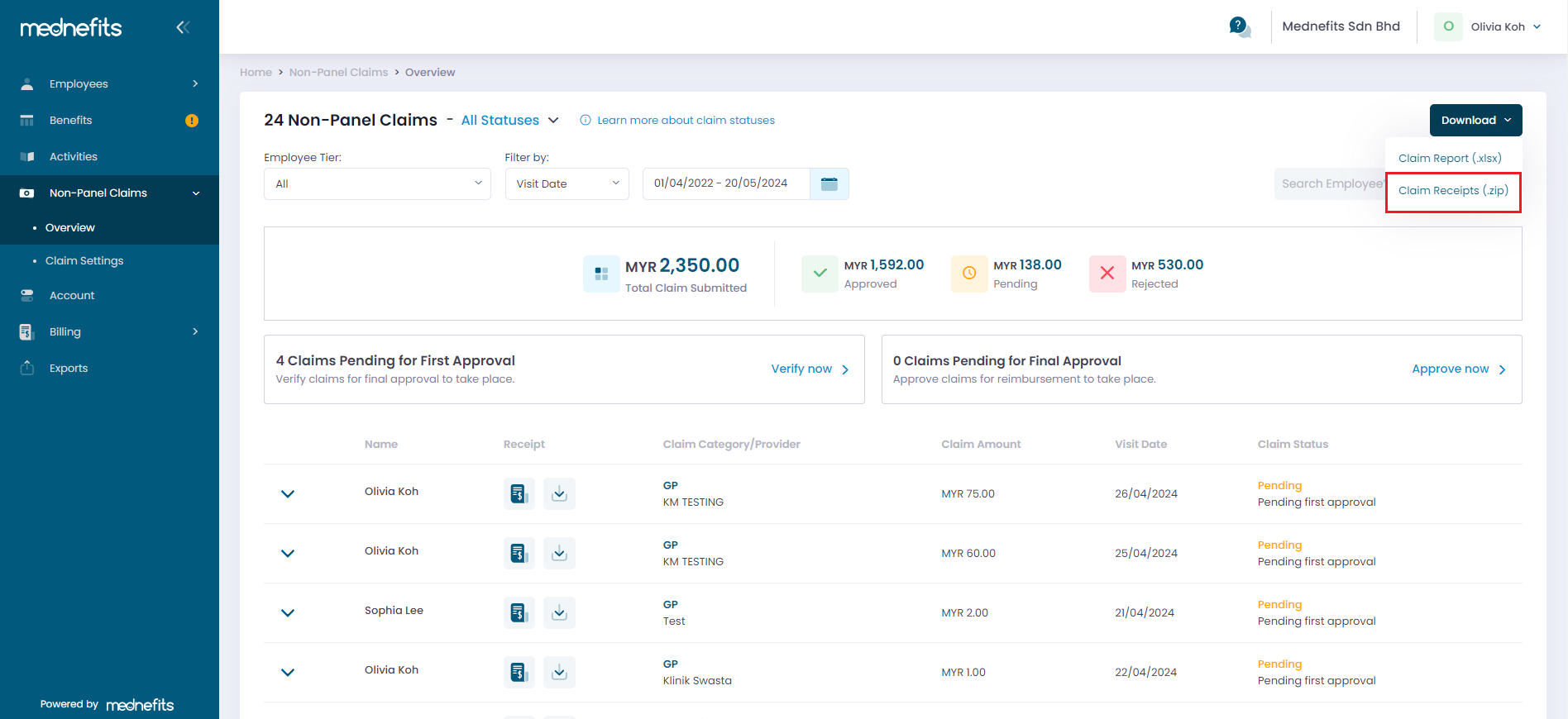 How do I download the non-panel claims? - Mednefits Helpdesk