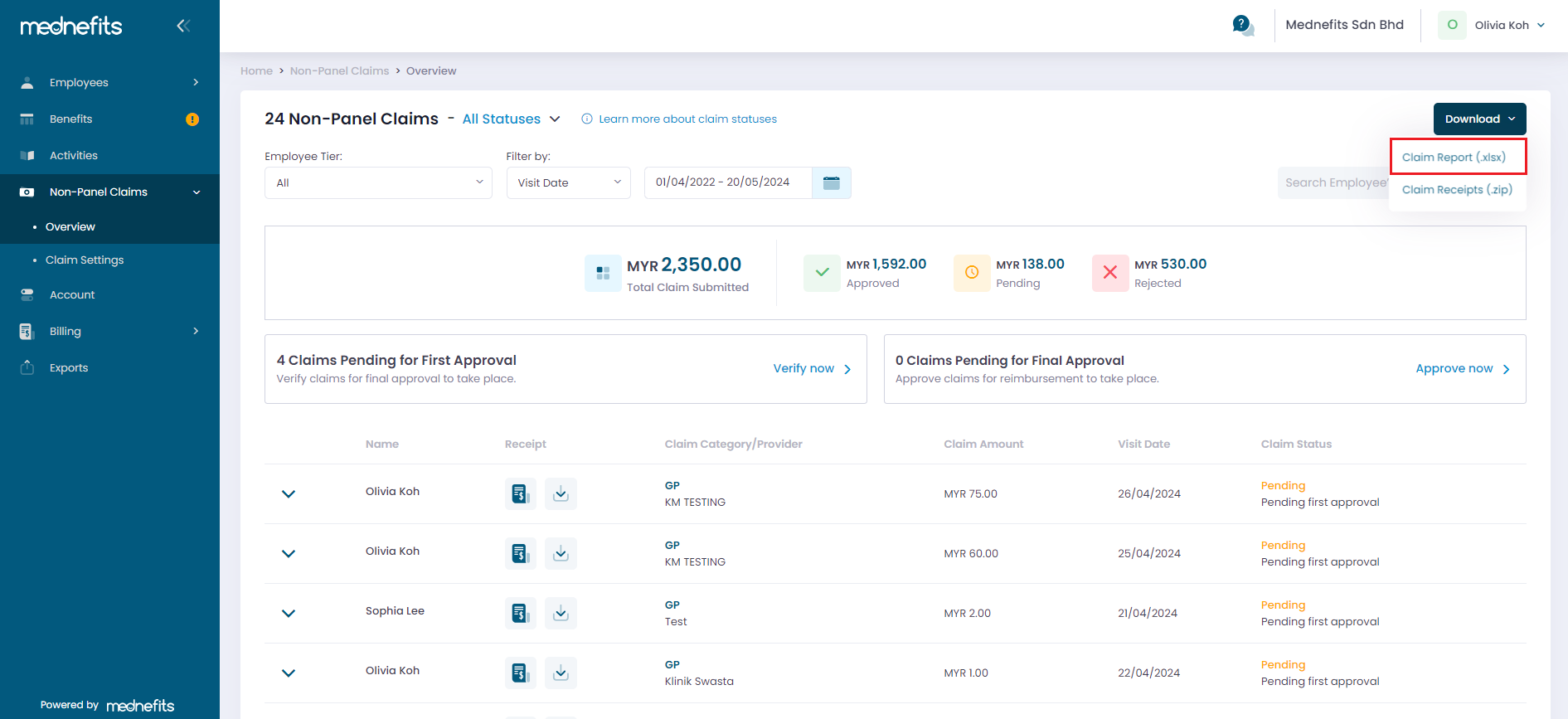 How do I download the non-panel claims? - Mednefits Helpdesk