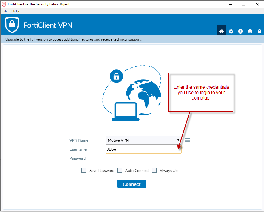 Accessing FortiClient VPN Client - Motive Energy Helpdesk