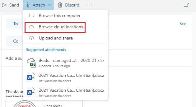Attaching Documents To Emails From based Storage Google Drive Or OneDrive When Using Web 