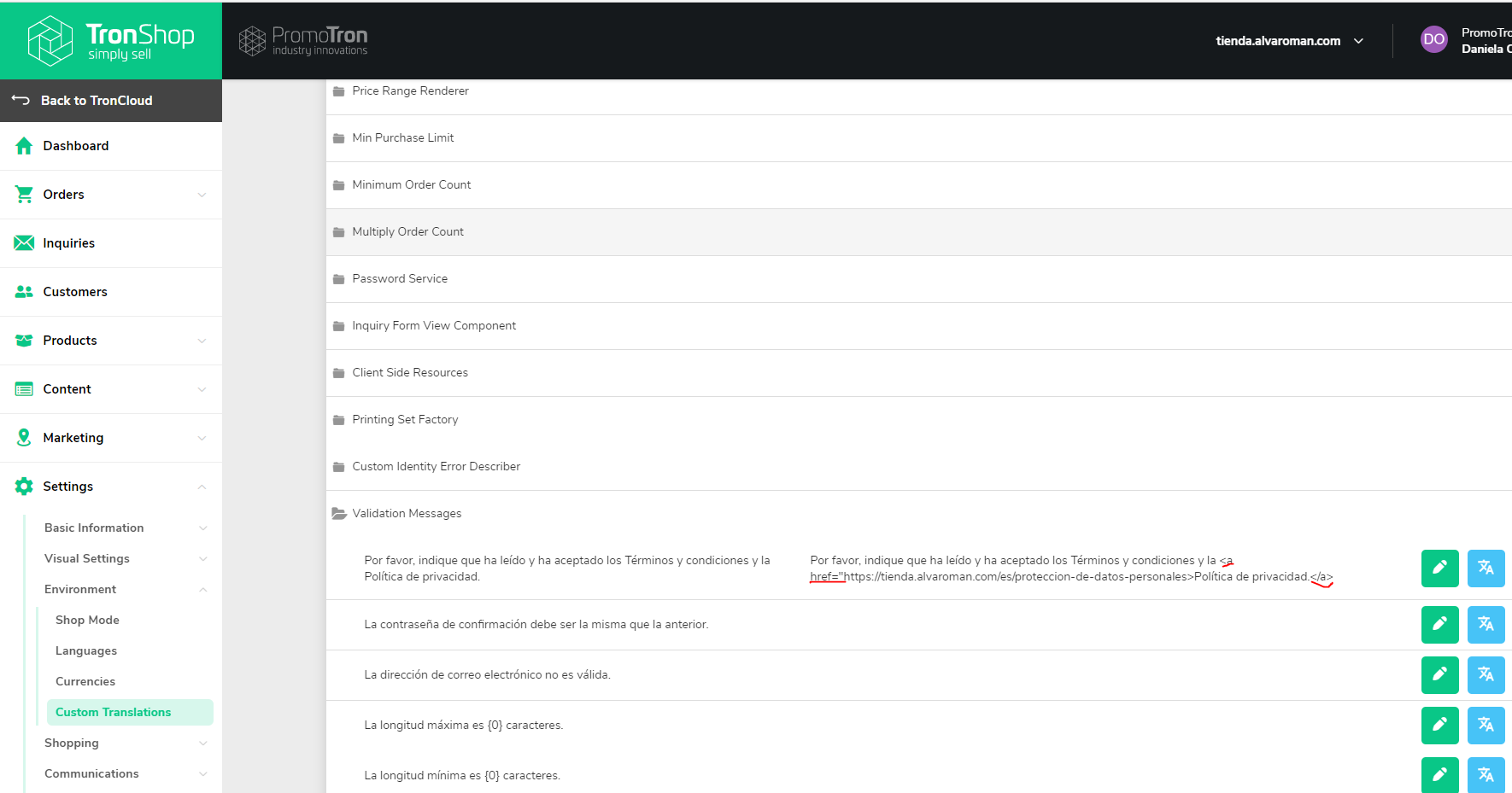 How to add a link to GDPR policy in the TronShop registration form – PromoTron Solutions a.s.