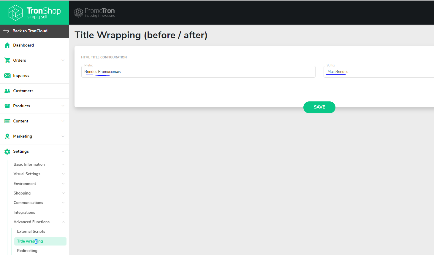 Title wrapping functionality in TronShop – PromoTron Solutions a.s.