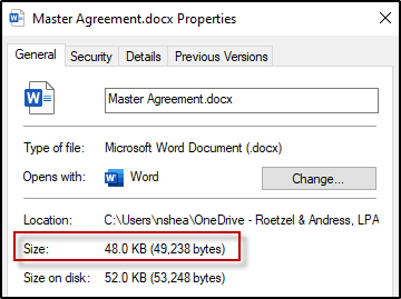 Determining the Size of a File - Roetzel IT Support Services