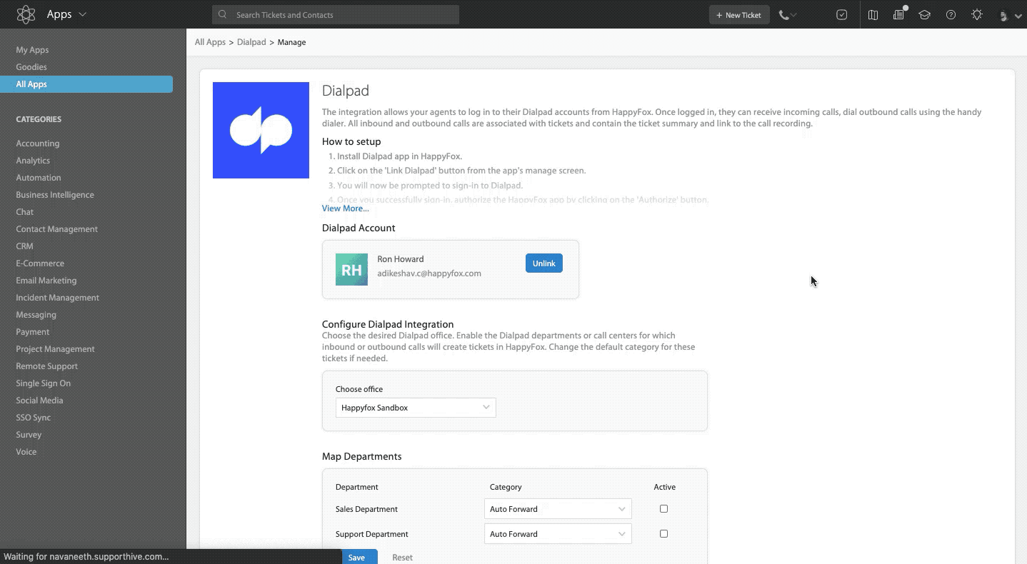 Configure Dialpad Voice Integration - HappyFox Support