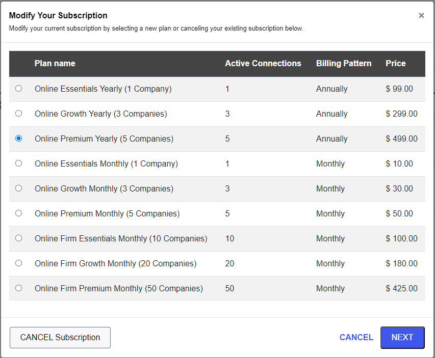 Change Subscription Plan for Rightworks Transaction Pro Online ...