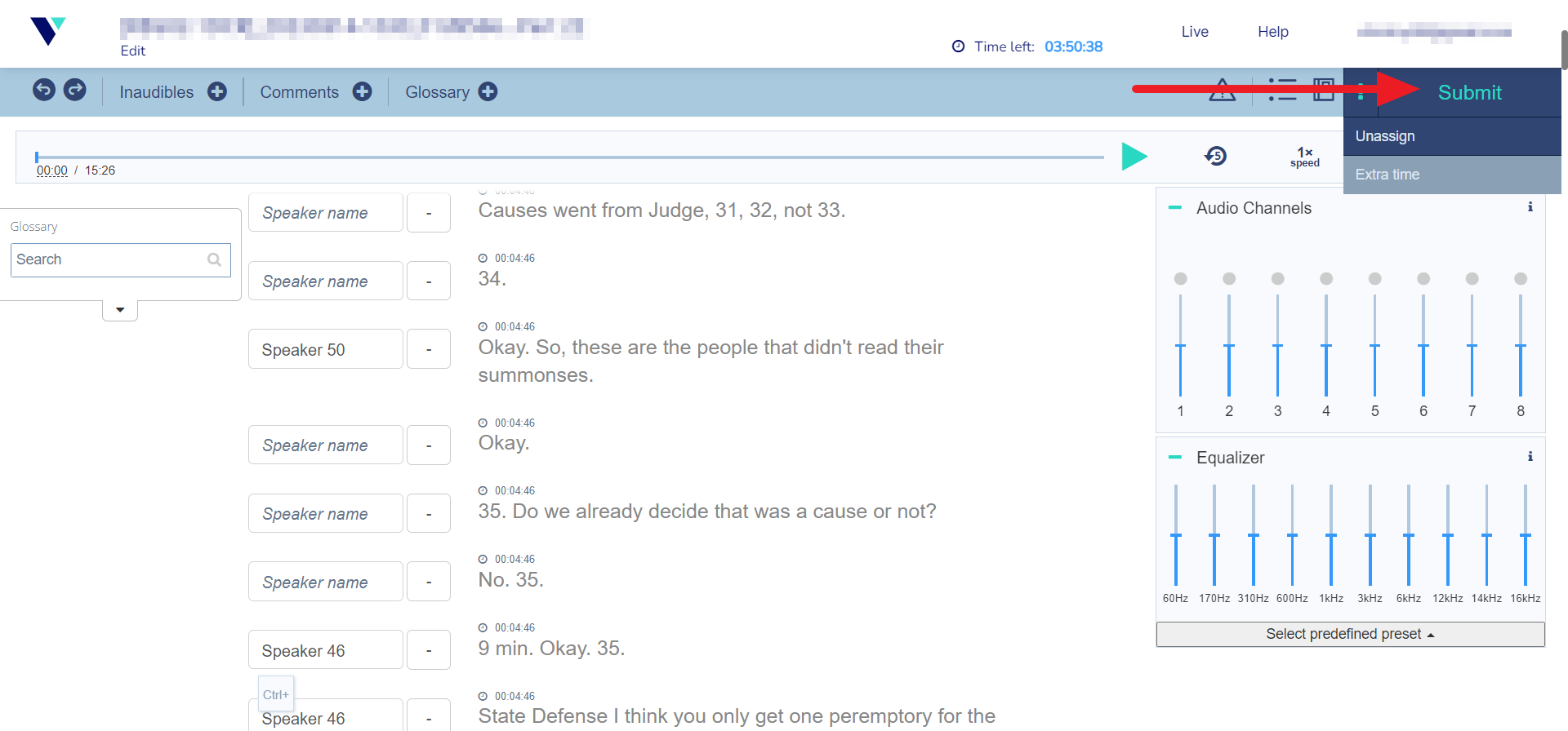 Start transcribing and action buttons - Verbit - powered by HappyFox
